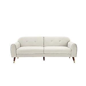 LCH 75" W Loveseat Sofa, Mid Century Modern Decor Furniture, Lovetseat with Wood Legs, Button Tufted Upholstered Love Seat Couch for Living Room, Beige Velvet