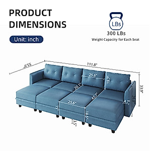 LLappuil Modular Sectional Couch with Reversible Chaise Faux Leather Fabric Oversized 8 Seater U Shaped Sectional with Storage Convertible Sofa Sleeper Couch, Navy Blue