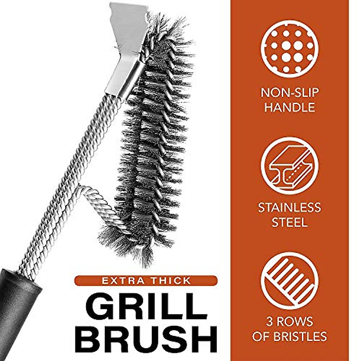 ERNITERTY BININBOX Grill Cleaning Brush - Stainless Steel BBQ Cleaner Brush & Scraper, Sturdy Woven Wire Bristles & Nonslip Handle, Weber Gas/Charcoal Grill Cleaning Tool, Black