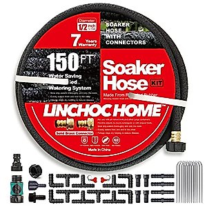 Soaker Hose,150 FT Solid Brass Connector 1/2" Heavy Duty Soaker Garden Hoses for Garden Beds, Tree,Lawn and Plants