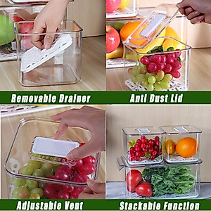 REFSAVER Fridge Storage Containers Produce Saver Stackable Refrigerator Organizer Bins with Removable Drain Tray Fridge Organizer for Fruits and Vegetables 3 Pack