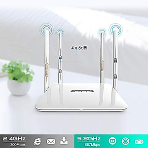 WAVLINK AC1200 WiFi Wireless Router,Dual-Band 5Ghz+2.4Ghz Smart Router,High Speed Router for Game & HD Video with 4x5dBi High Gain Antenna,Amplifiers PA+LNA,Guest Wi-Fi,Router/Access Point/WISP Mode