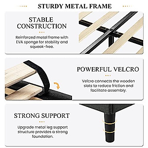 SHA CERLIN King Size Upholstered Bed Frame with Geometric Headboard, Heavy-Duty Platform Bed Frame with Wood Slats Support, Mattress Foundation, No Box Spring Needed, Easy Assembly, Dark Grey