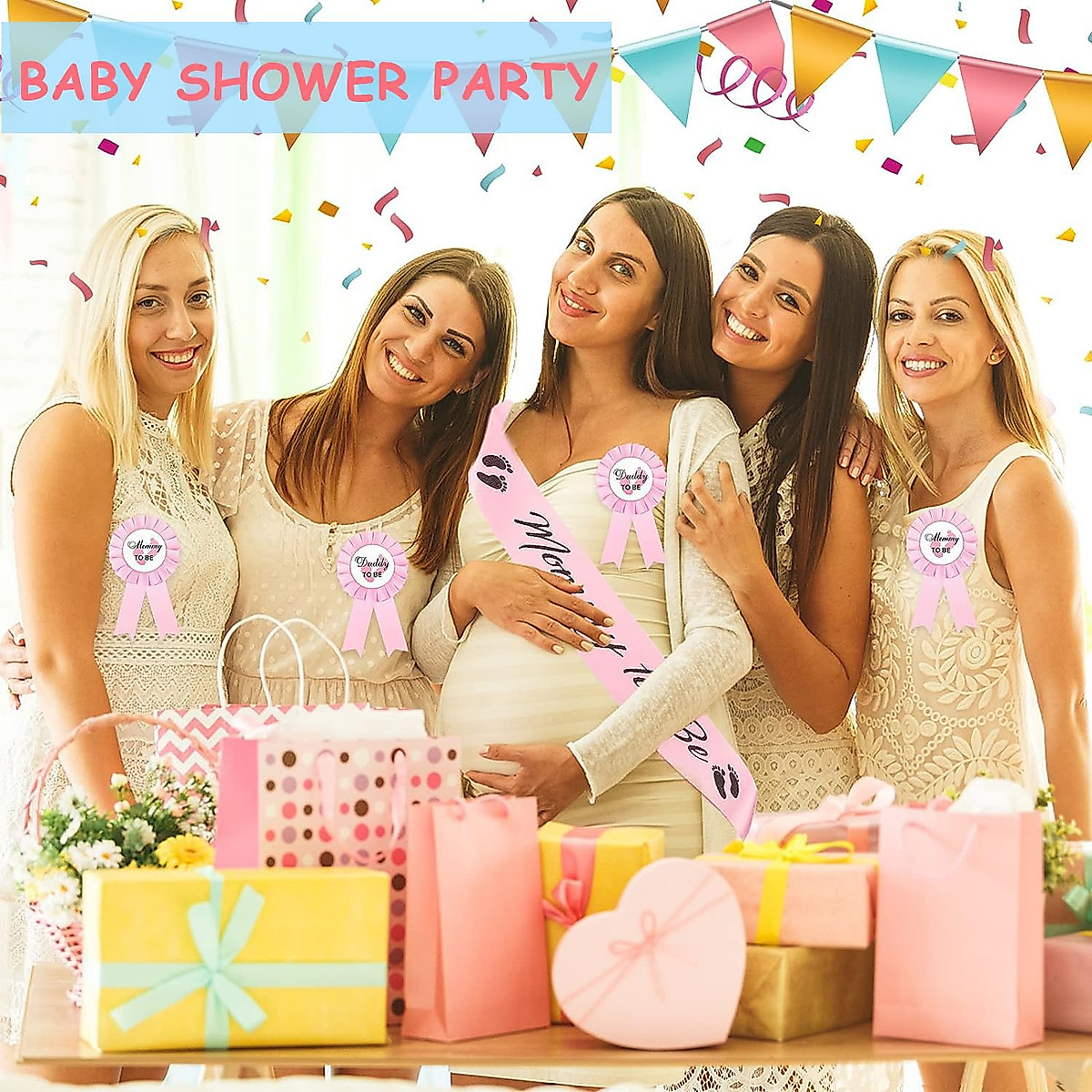 3 Packs Baby Shower Decorations Mommy to Be Sash, Daddy and Mommy To Be Badge Pin Button for Baby Shower Celebration Gender Reveals Party Favor New Dad Mom Gifts (Pink)