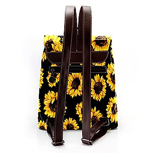 Sunflower Black Women Leather Backpack Anti-theft Casual Shoulder Bag Fashion Ladies Satchel Bags