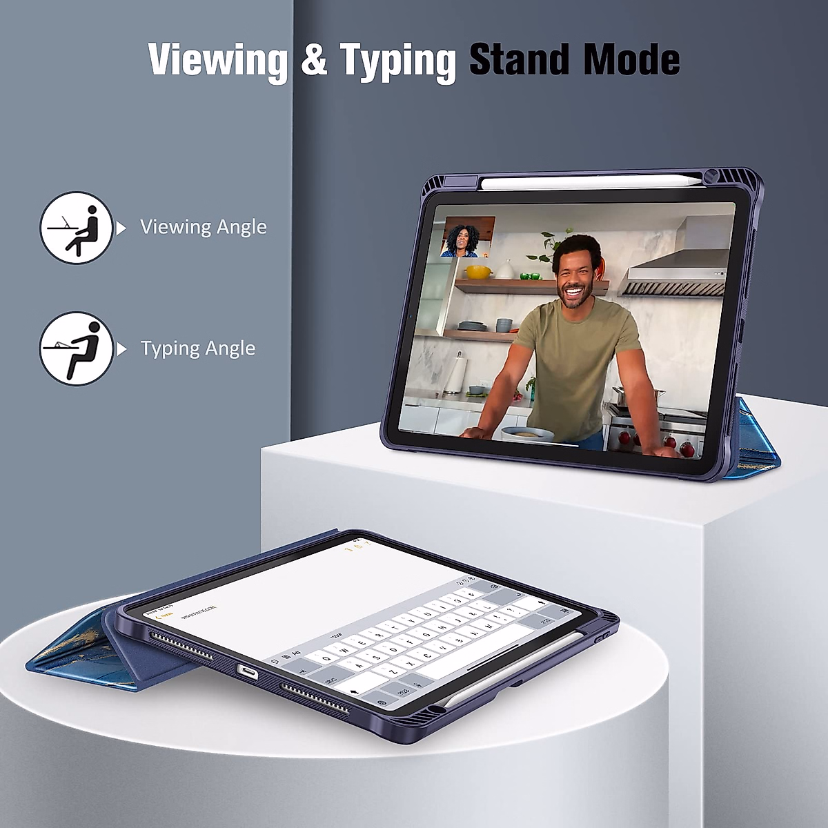 Fintie SlimShell Case for iPad Pro 11-inch (4th / 3rd Generation) 2022/2021 - Soft Flexible TPU Stand Back Cover with Pencil Holder, Also Fit iPad Pro 11" 2nd / 1st Gen, Ocean Marble