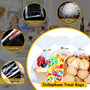 MORIDA 200pcs 5X7 inch Cellophane Bags Cellophane Treat Bags Clear Gift Bags Cake Pop Bags Candy Bags Cello Bags for Party Favors Goodie Favor Bakery Cookie with 5" Twist Ties