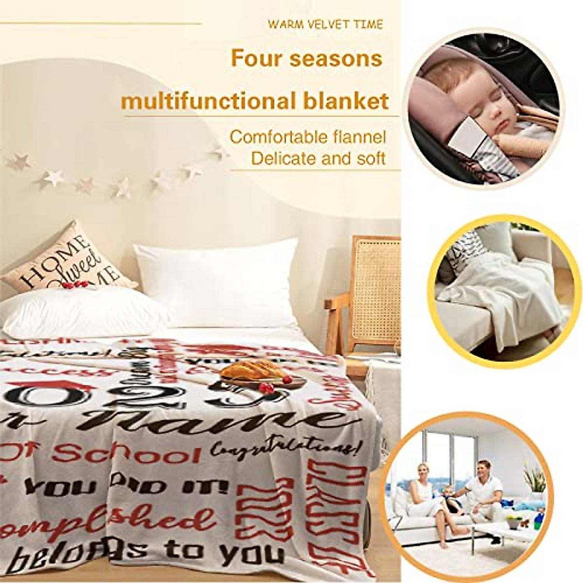 Custom Blanket Graduation Gifts Class of 2023 Graduation Decorations, Personalized Name Cool Graduation Gifts Blanket, Custom Throw Blanket Graduation Gifts for Him and Her 40x50 Inch