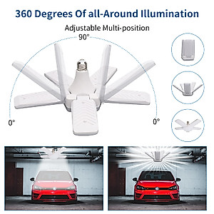 TUODAW LED Garage Lights 2 Pack, The New 100W Deformable LED Shop Lights with 5 Adjustable Panels, E26/E27 LED Ceiling Light, 10000LM 6500K Hight Bay Light for Basement Warehouse Workshop