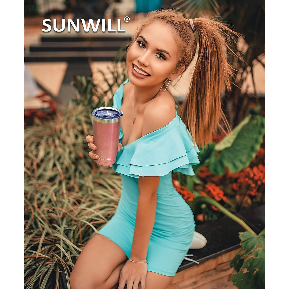 SUNWILL 20oz Tumbler with Lid, Stainless Steel Vacuum Insulated Double Wall Travel Tumbler, Durable Insulated Coffee Mug, Rose Gold, Thermal Cup with Splash Proof Sliding Lid