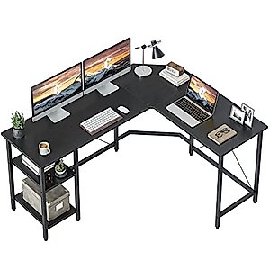 CubiCubi 59 x 47 inch L Shaped Gaming Desk with Storage Shelves, Corner Computer Desk for Home Office, Black