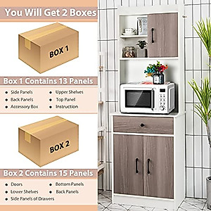 COSTWAY 71" Kitchen Buffet with Hutch, 3-Door Kitchen Pantry with Large Drawer, Adjustable Shelves, Wide Countertop, Cable Hole, Storage Cabinet for Living Room (White)