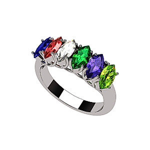 Central Diamond Center Marquise Cut Lucita Mothers Birthstone Ring w/ 1 to 7 Simulated Birthstones - Sterling Silver-Size 9