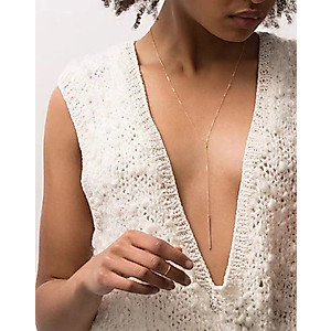 S.J JEWELRY Womens Handmade CZ Simple Delicate 14K Gold Plated/Rose Gold Plated/Silver Plated Lariat Simple Baton Adjustable Y Necklace-Y-Baton-Rose