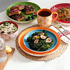 DOWAN 8.5'' Pasta Bowls, Ceramic Dinner Plates Salad Bowls Set of 4, Colorful Shallows Bowls, Large Size Serving Bowls for Christmas, Wedding Party, Ideal Gift