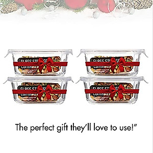 Bonita Home Square Glass Storage Container, Stackable BPA Free Airtight Seal Food Containers with Lids, Meal Prep Kitchen Organization and Storage, 5"x5" x 2.5", 17.6oz, 0.52L, White, 4 Pack