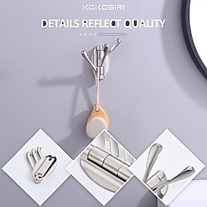 KOKOSIRI Swivel Hooks Solid Metal Foldable Towel Hooks with Multi Three Rotating Arms Swing Arm Triple Robe Hook Hanger, Wall Mounted, Brushed Nickel, B1009BR-P1