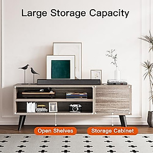 Retro TV Stand with Storage Cabinet for TVs up to 55 inch, TV Console for Media, Mid Century Modern TV Stand & Entertainment Center, Grey Wooden TV Stand for Living Room/Bedroom, Grey Wash, APRTS01G