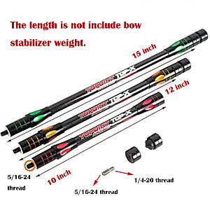 HNZMDY 10 Inch 12 Inch 15 Inch Archery Bow Stabilizer Balance Bar Rod Side Rod Carbon Fiber Stabilizer Dampen Weight for Compound Bow Recurve Bow Accessory (Green, 15 inch)