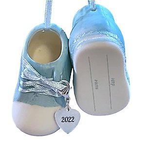 Baby Boy Shoe Personalized Ornament Babys First Christmas Ornament 2022 Blue Booties for New Parents, Birth, Baby Shower, Babys First Christmas Ornament 2022 Can be Personalized - with Gift Box