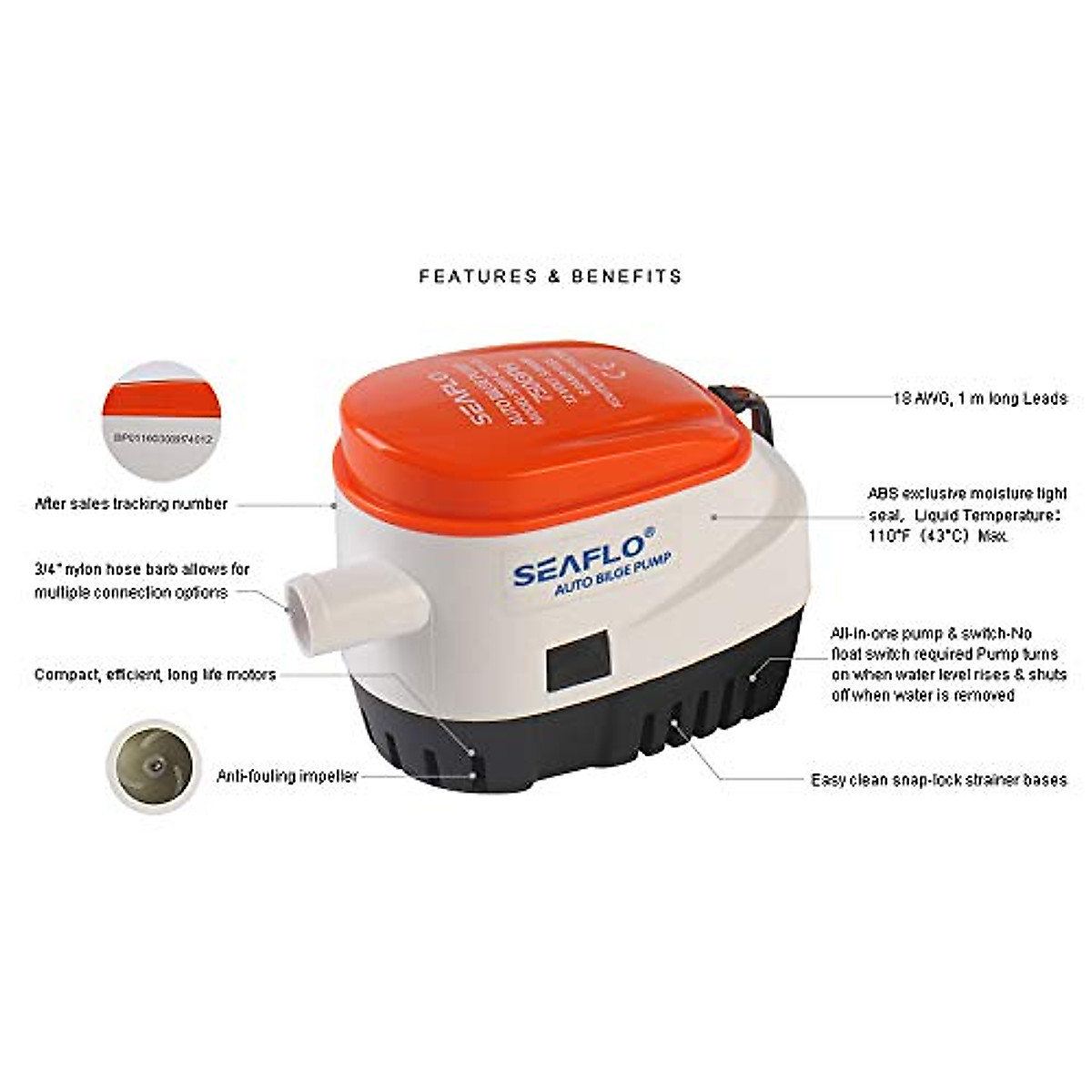 SEAFLO Automatic Submersible Boat Bilge Water Pump 12v Auto with Float Switch-New 750gph 4 Year Warranty!