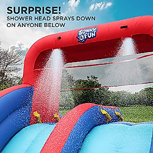 Sunny & Fun Dual Splash Inflatable Water Racing Slide Park – Heavy-Duty for Outdoor Fun - Climbing Wall, Two Slides & Splash Pool – Easy to Set Up & Inflate with Included Air Pump & Carrying Case