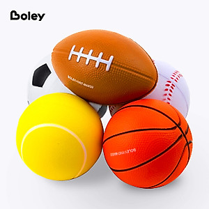Boley Sports Ball Set - 5 Pack Mini Soccer Ball, Football, Basketball, Baseball, and Tennis Ball - Soft, Safe, Durable, and Kid-Friendly Playground Balls for Indoor and Outdoor Play - Ages 3 and Up