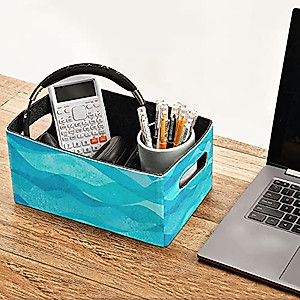 Kcldeci Watercolor Sea Ocean Wave Blue Teal Turquoise Colored Wave Storage Bins Baskets for Organizing, Sturdy Storage Basket Foldable Storage Baskets for Shelves Closet Nursery Toy