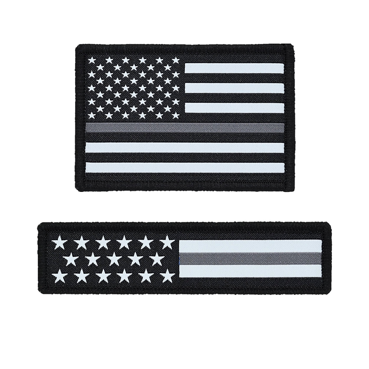 Great 1 Thin Grey-Gray Line American Flag Hat Patch Set, 2x3 & 1x4 inch, Correctional Officer, Woven, Hook and Loop, Tactical Accessory for Clothing-Jackets-Backpacks