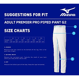Mizuno Premier Pro Piped G2 Pants, White/Black, Medium