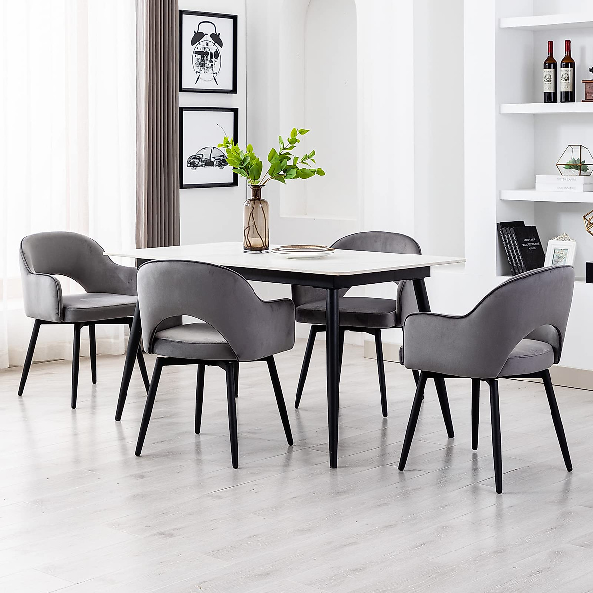 DUOMAY Swivel Dining Chair Set of 2, Velvet Upholstered Side Chair Modern Accent Guest Chair Home Office Desk Chair with No Wheels for Dining Room Living Room Office, Grey