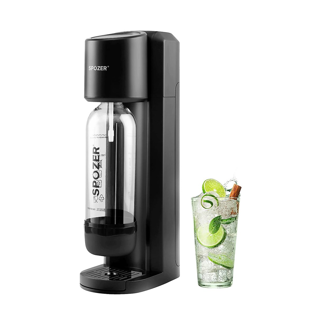 SPOZER Sparkling Water Maker Machine Soda Maker Fizzy Water Maker for Carbonating with 1L Bottle, Compatible with Screw-in 60L CO2 Cylinder