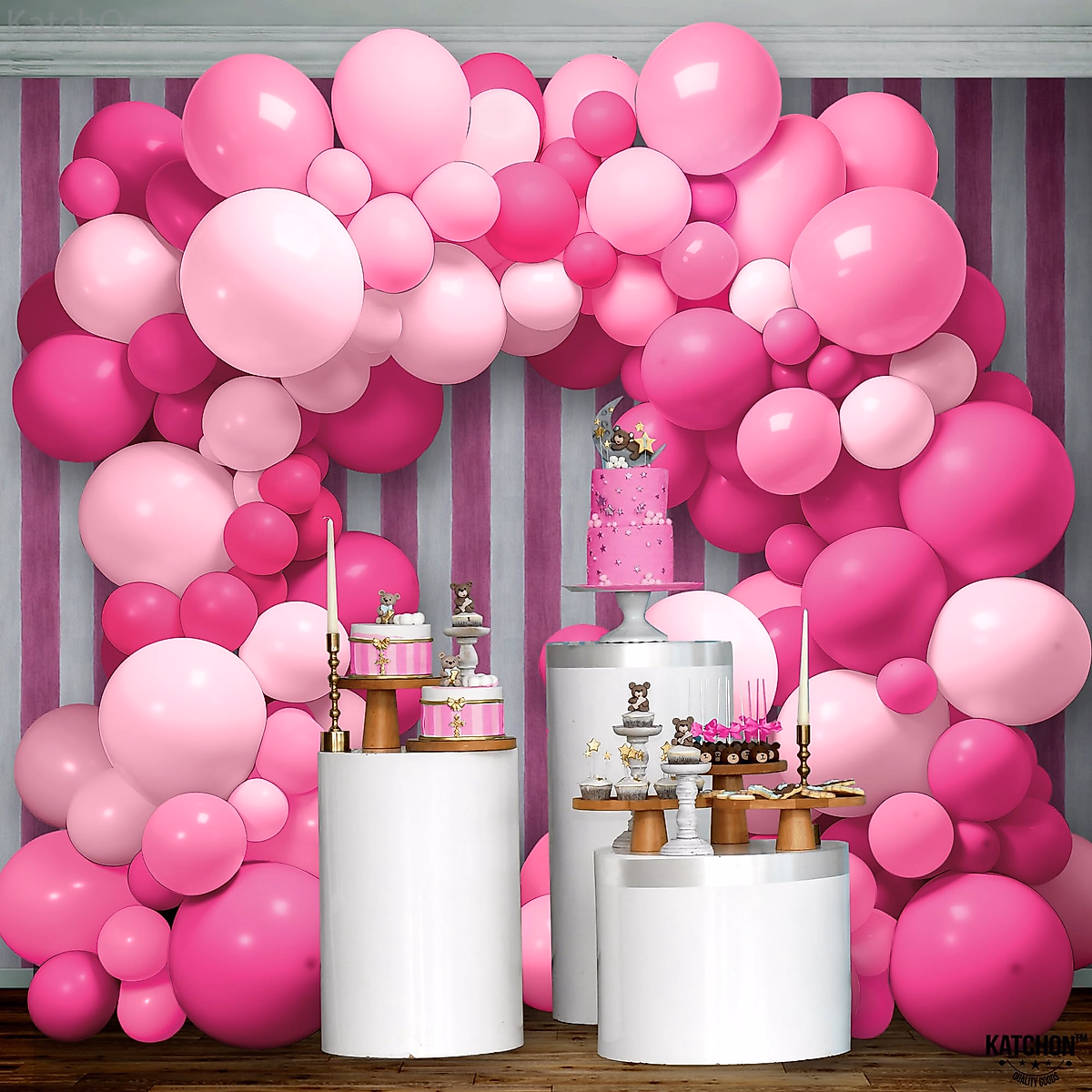 KatchOn, Pink Balloons Arch Kit for Pink Birthday Decorations - 18 Inch, Pack of 141| Fuchsia Balloons for Hot Pink Birthday Decorations | Baby Gender Reveal Party Decorations, Pink Party Decorations