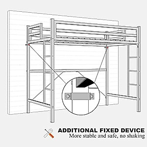 IKIFLY Metal Twin Size Loft Bed Frame - Heavy Duty Princess Cute Loft Beds with 2 Ladders & Safety Guard Rail, Space-Saving, Noise Free, No Box Spring Needed - Pink