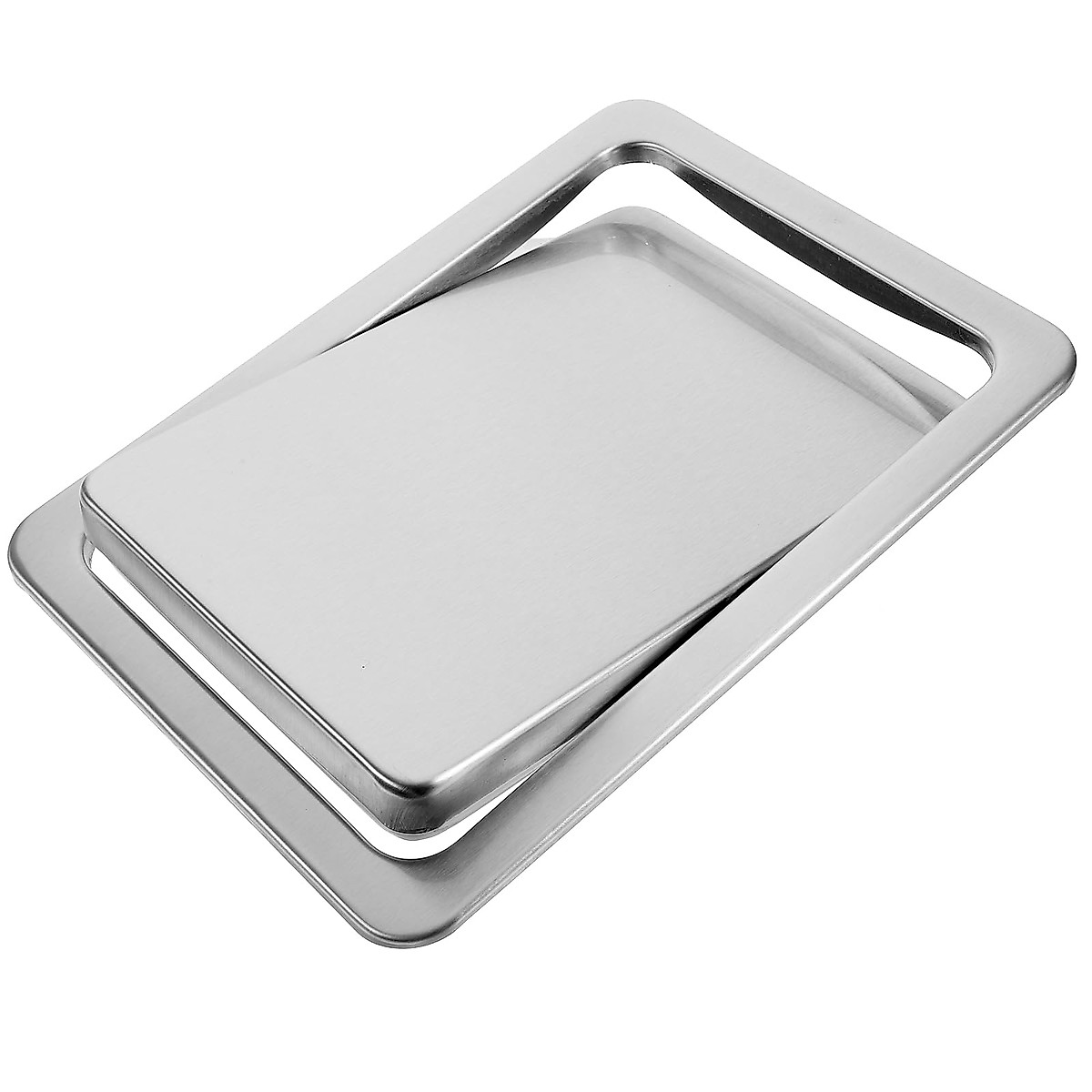 Amosfun Built-in Countertop Trash Bin Lid and Waste Chute Lid, Stainless Steel Balance Flap Cover, Silver Trash Grommet Swing Trash Can Lid Accessories 23X16.5X3.3CM