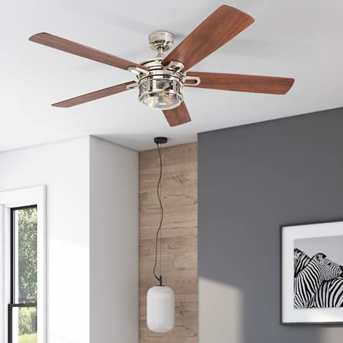 Honeywell Ceiling Fans Bonterra, 52 Inch Contemporary Indoor LED Ceiling Fan with Light and Remote Control, Dual Finish Blades, Reversible Motor - Model 50610-01 (Brushed Nickel)