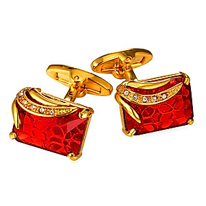 Ruby Shiny Crystal Cufflinks Elegant Style Women Men 18K Gold Plated Fancy Stone Cuff Links