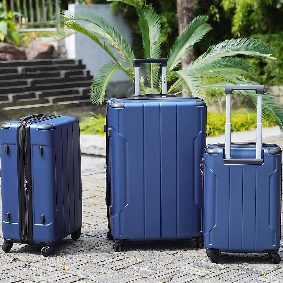 Merax Luggage Expandable Lightweight Spinner Suitcase with Corner Guards (Blue, 3-Piece Set (20/24/28)
