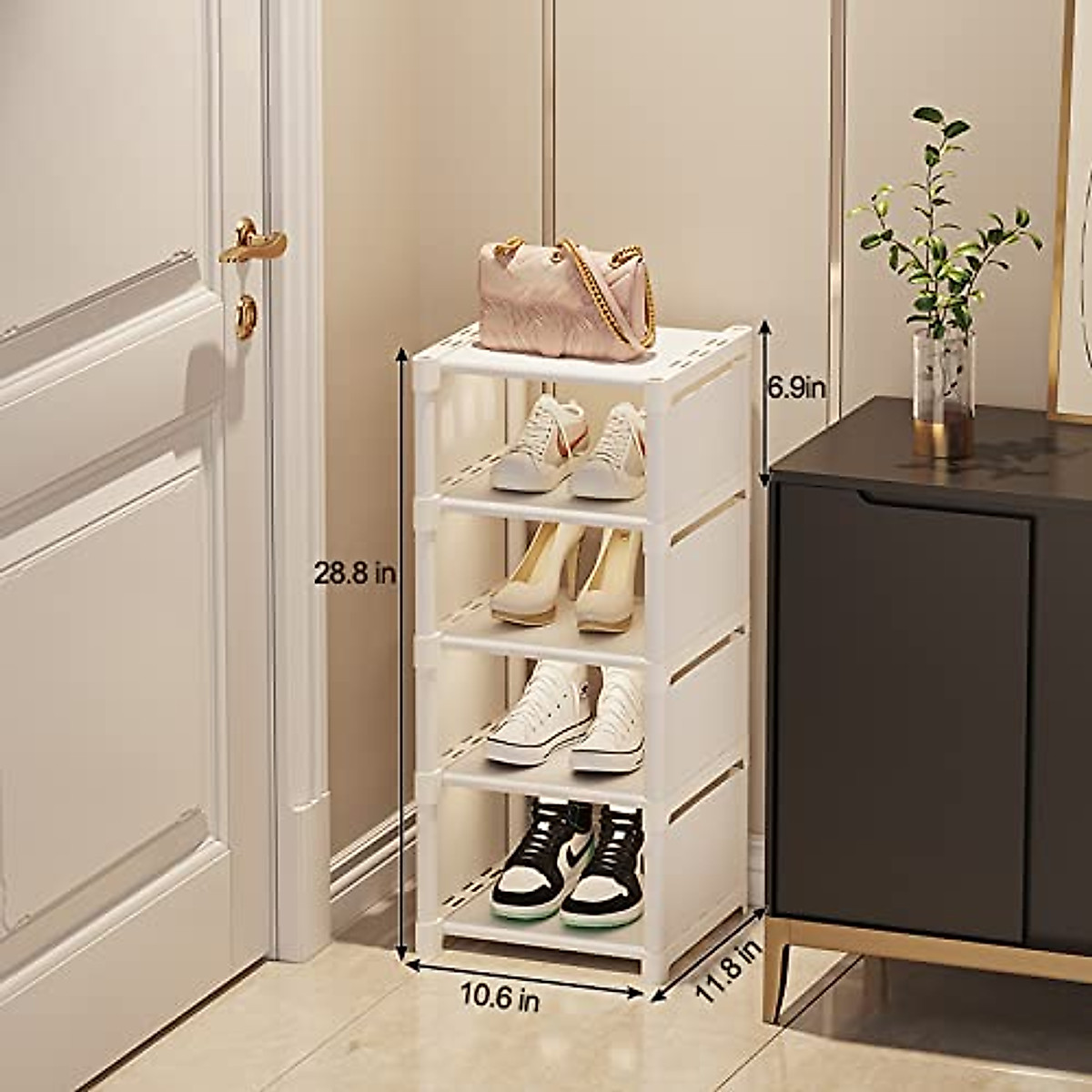 GILKES Shoe Rack Shoe Storage Organizer, 5 Tiers Shoe Rack for Closet Narrow, Plastic Shoe Rack Storage Organizer for Entryway, Space Saving Shoe Stand Cabinet for Bedroom Cloakroom Hallway