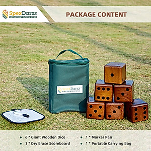 SpexDarxs Giant Yard Dice Set, 3.5’’ Large Wooden Dices Game with Scoreboard & Carrying Bag, Indoor & Outdoor Backyard Lawn Games for Teenage Adult and Family