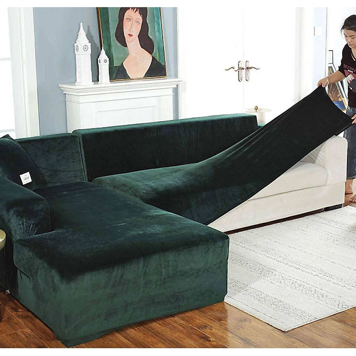 IMYOGI High Stretch Sofa Covers Sofa Slipcover, Stretch Velvet Couch Covers for Sofa Covers for Living Room for Dogs, Sofa Slipcover,Couch Slipcover-4 Seater+4 Seater-Blue