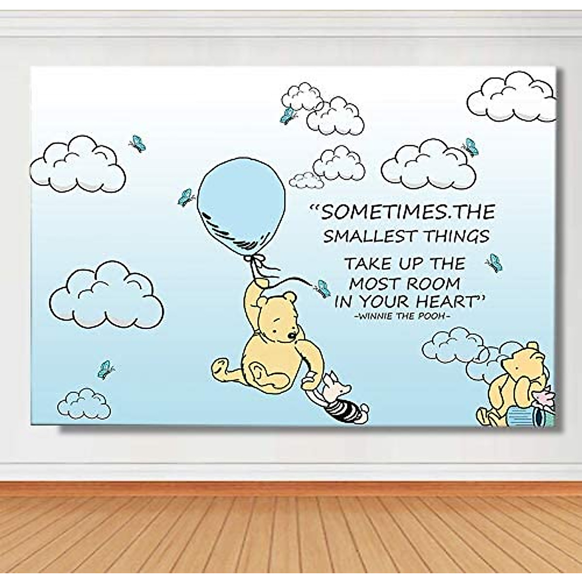 TJ Wininie The Pooh Backdrops Light Blue Hot Air Kids Baby Shower Birthday Party Photography Background White Clounds Butterfly Newborn Photo Studio Booth Props Banner 7x5ft Vinyl