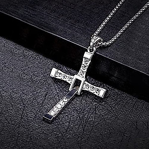 LAKINGA Cross Necklace for Men Women,Medical Titanium Steel Jewellery,Inlaid with Zirconia Rhinestones,With Silver Chain,Cross Chain Necklace for Men Women Jewelry Gifts