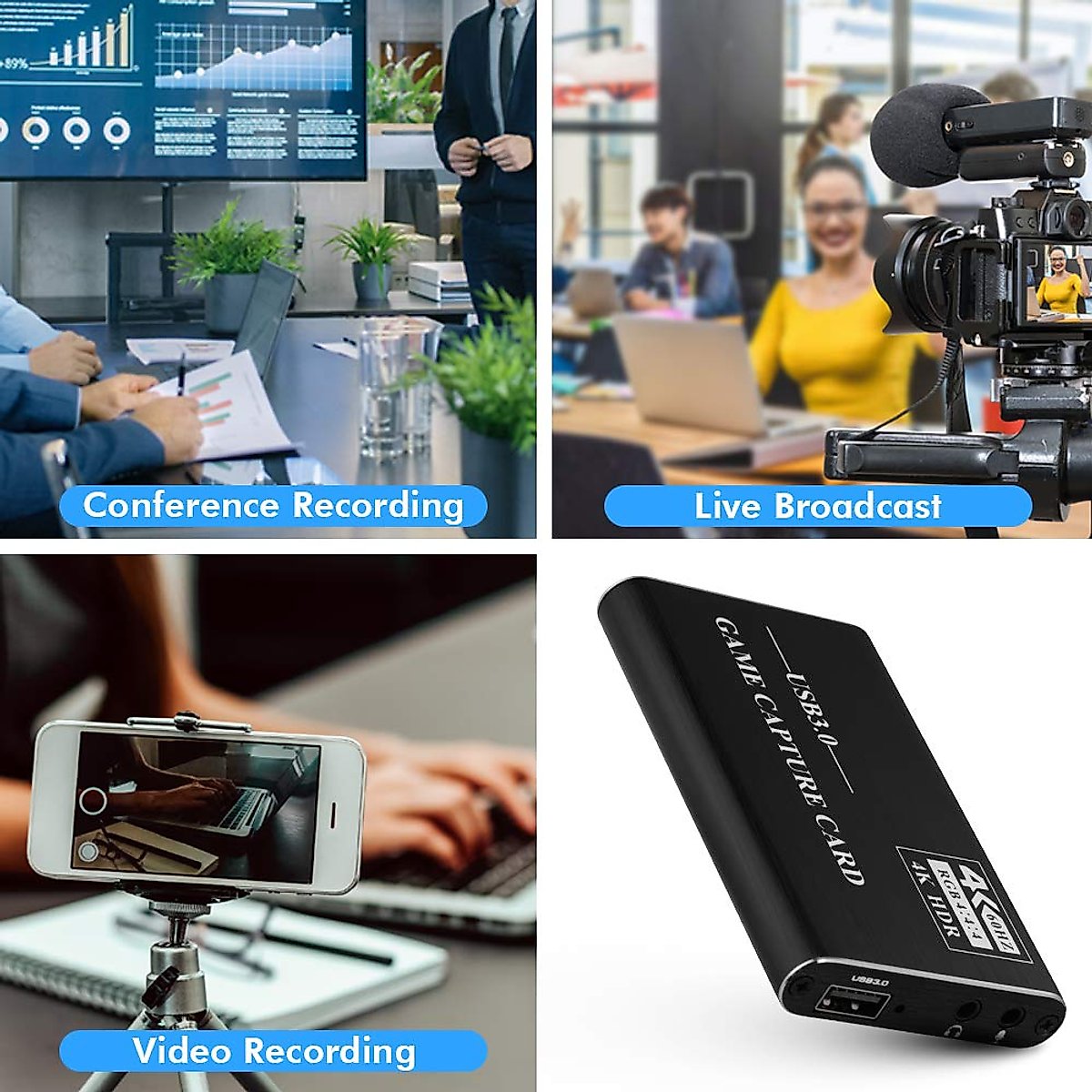 Wiistar USB Video Capture Card 1080P60FPS HDMI to USB 3.0 Audio Video Capture Device with 3.5mm Audio Out and MIC Support HDMI Loopout Game Recorder for PS4 Live Streaming