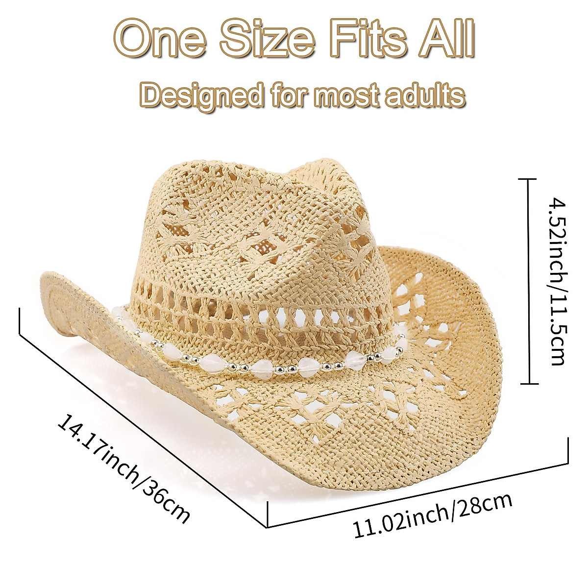 WQWOVRVO Cowboy Hat,Cowgirl Hat,Cowboy Hats for Women/Mens/Straw Wide with Shapeable Brim Cowboy Hats for Womens/White/Black/Beige (Beige+White)
