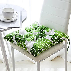 Outdoor Chair Cushions Patio Chair Pads Bistro Seat Cushions with Ties Tropical Palm Leaves Pattern Dining Chair Seat Pads for Indoor Garden Patio Home Office Sofa Living Room Decorations 16 Inch