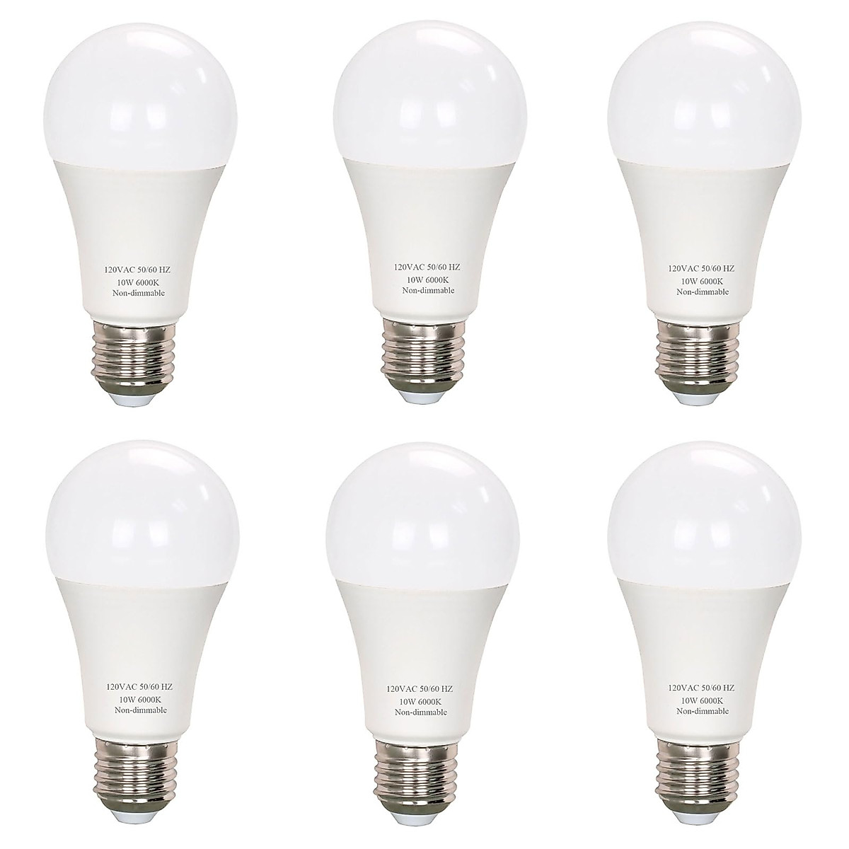 A19 LED Light Bulb - 60 Watt Equivalent, Daylight White 6000K, 800 Lumens 10W LED Bulbs Bright, Non-dimmable, 6-Pack