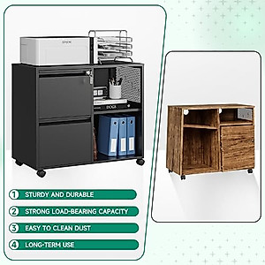 Letaya Mobile File Cabinet, Metal Lateral Rolling Printer Stand Filing Cabinets with Shelves for Home Office-Storage A4/F4/Letter (Black)