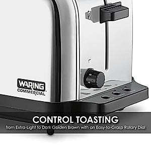 Waring Commercial WCT702 2-Slice Commercial Light Duty Pop-Up Toaster, 120V, 5-15 Phase Plug, Silver, 2-Compartment