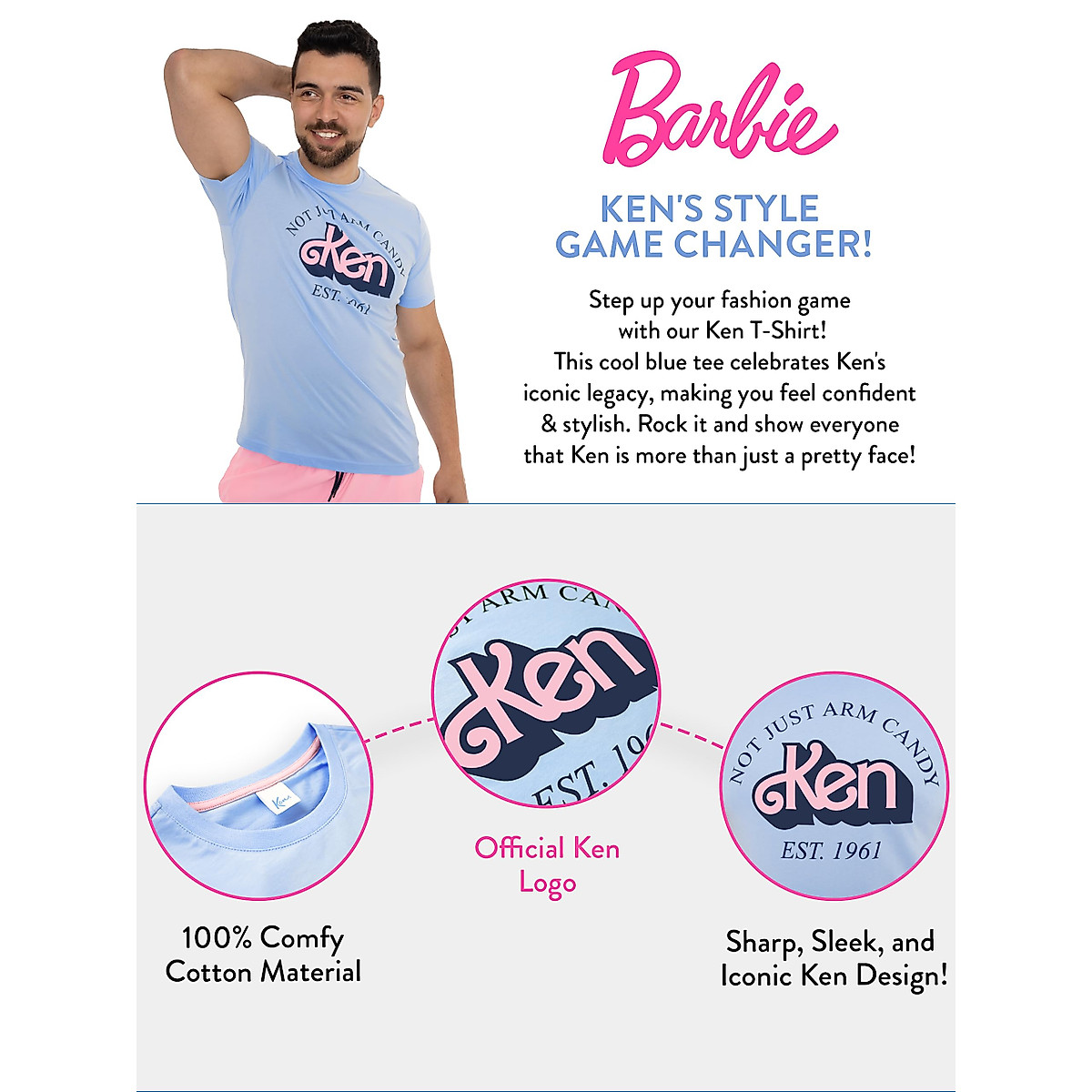 Barbie T-shirt Mens | Mens’ Ken Tee Shirt | Ken Cotton Tshirts for Men | Blue S